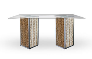 Acrylic Communal Table w/ Gold Wave Panels | Ampa Events